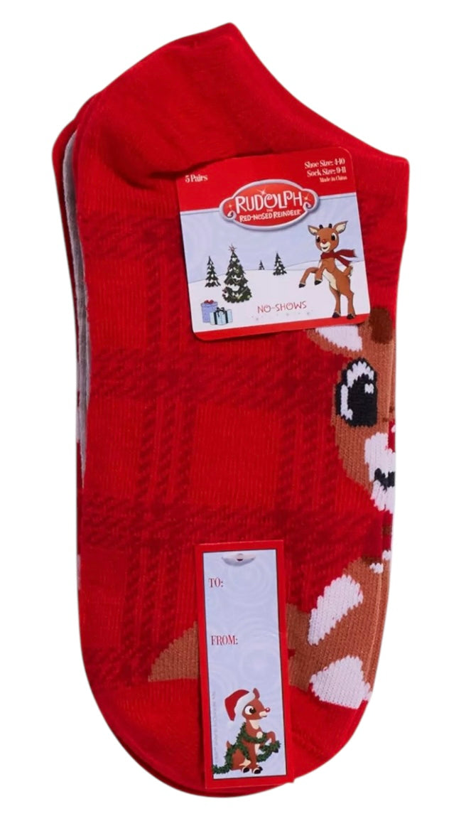 RUDOLPH THE RED NOSED REINDEER Ladies 5 Pair Of No Show Socks CLARICE ...