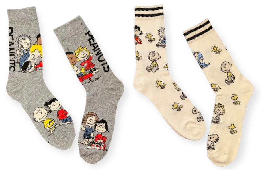 PEANUTS GANG Men’s 2 Pair Of Socks LINUS, SCHROEDER, FRANKLIN, LUCY, C