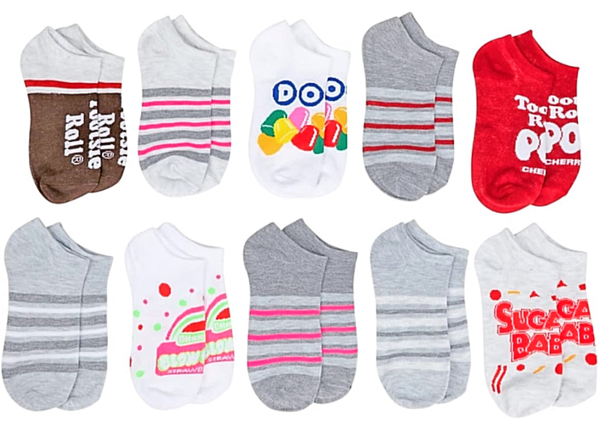 TOOTSIE POPS Ladies 10 Pair Of Low Show Socks DOTS, SUGAR BABIES, TOOT