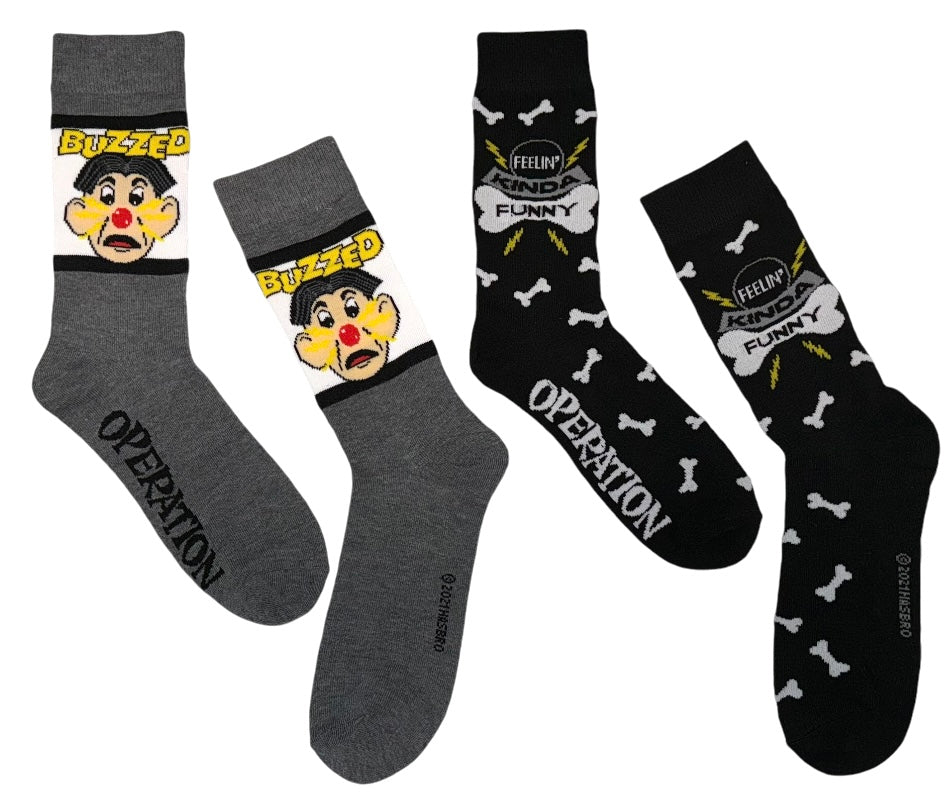 HASBRO OPERATION Board Game Men's 2 PAIR OF SOCKS ‘BUZZED’ 'FEELIN ...