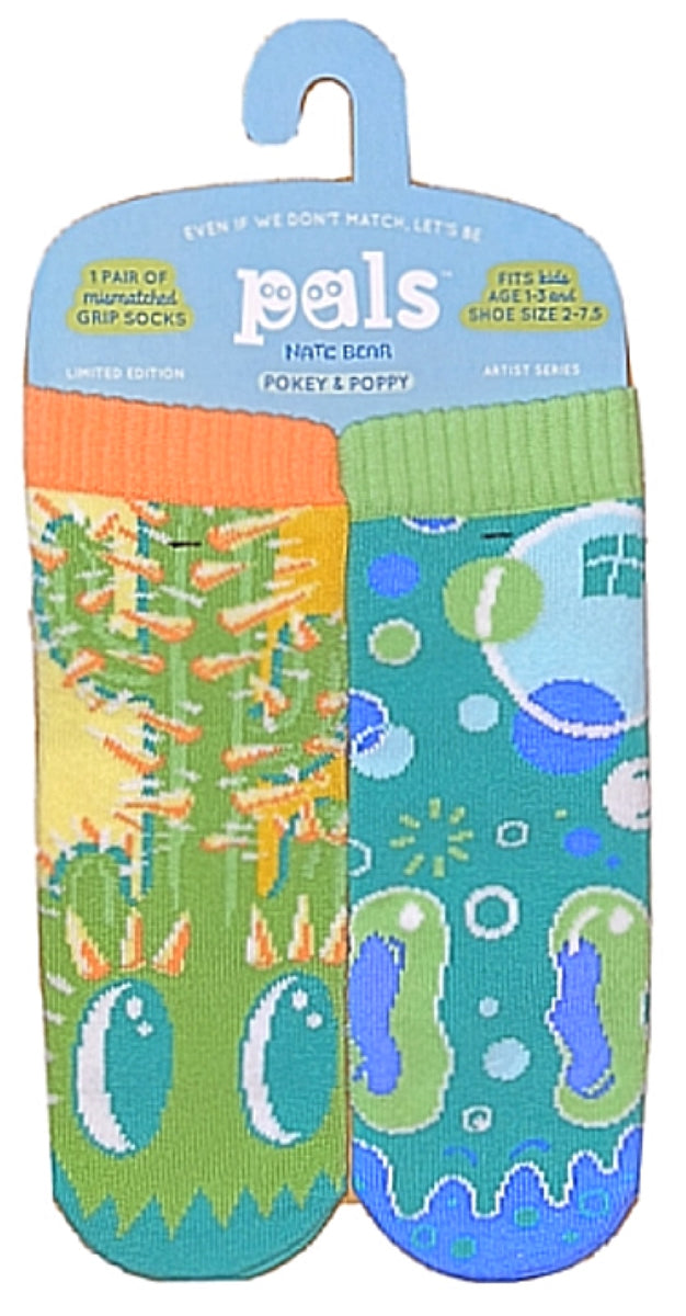 POKEY & POPPY Unisex CACTUS & BUBBLES Mismatched Gripper Bottom Socks ...