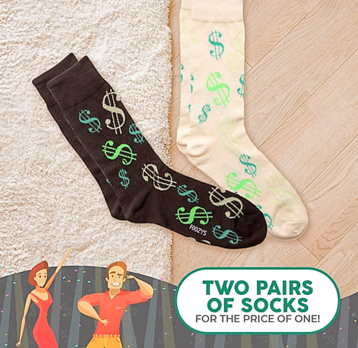 FOOZYS BRAND MEN’S 2 PAIR OF DOLLAR SIGNS/MONEY SOCKS | Novelty Socks ...