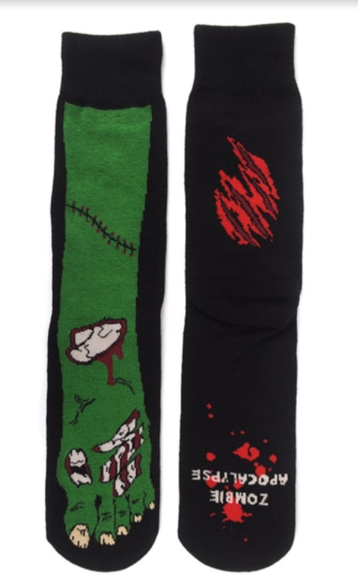 ZOMBIE FEET Men’s HALLOWEEN Socks SAYS 'ZOMBIE APOCALYPSE' PARQUET BRA